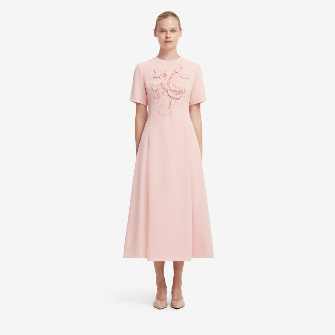 LEO LIN LEO LIN Caroline Appliqué Short Sleeve Midi Dress